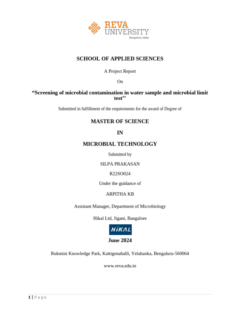 Silpa Prakasan Project Final | PDF | Filtration | Membrane