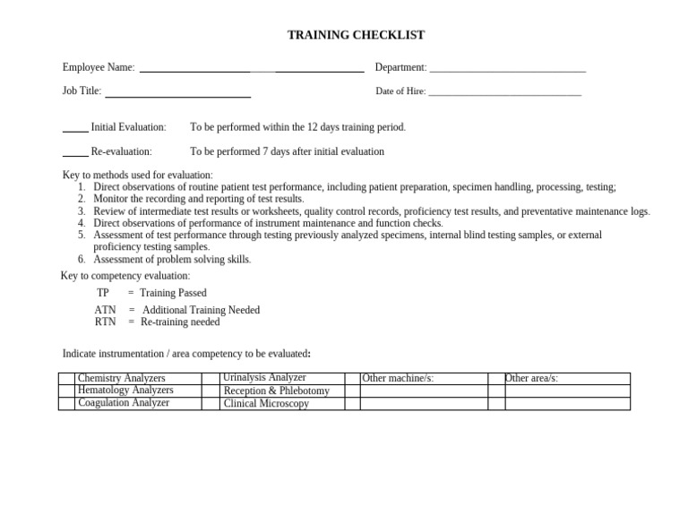 Template Training Checklist Cover Page | PDF