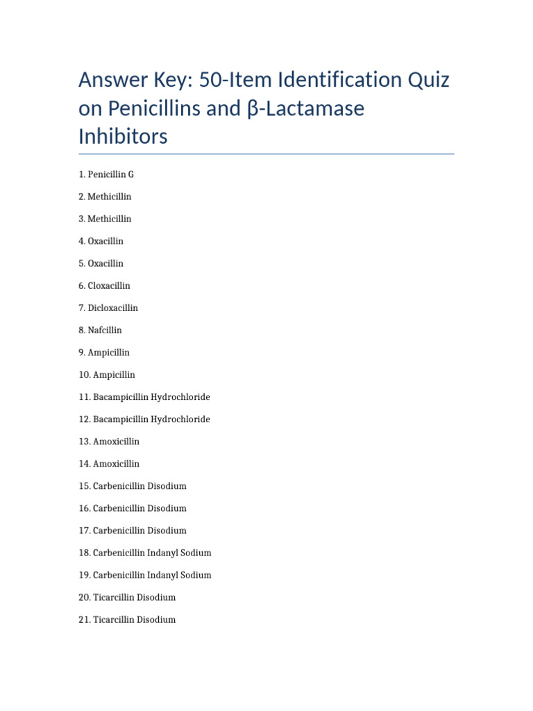 Penicillin Quiz Answer Key | PDF