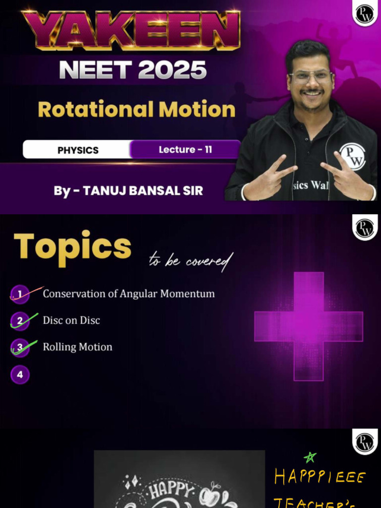 Rotational Motion 11 - Class Notes - Yakeen Neet 2025 | PDF