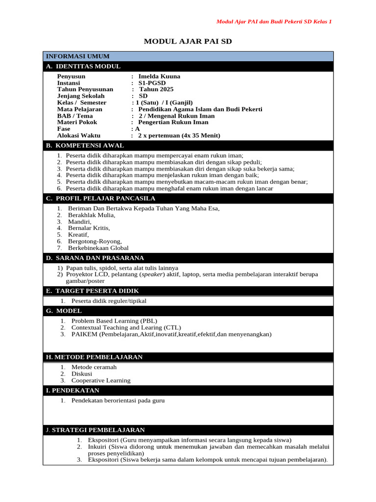 Modul Ajar PAIBP (Imelda Kuuna) SP | PDF
