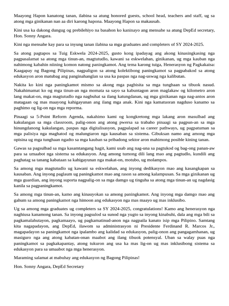 Maayong Hapon Kanatong Tanan | PDF