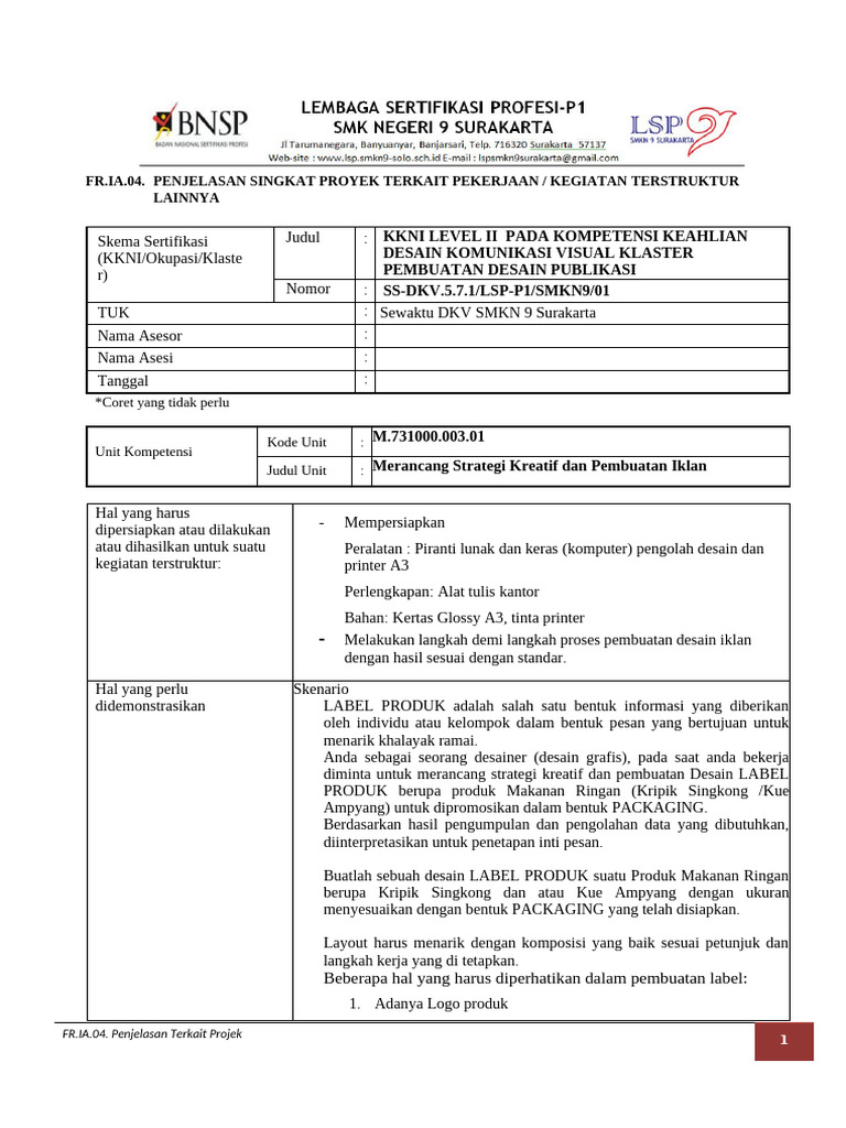 FR.IA.04. PENJELASAN TERKAIT PROJEK KKNI | PDF