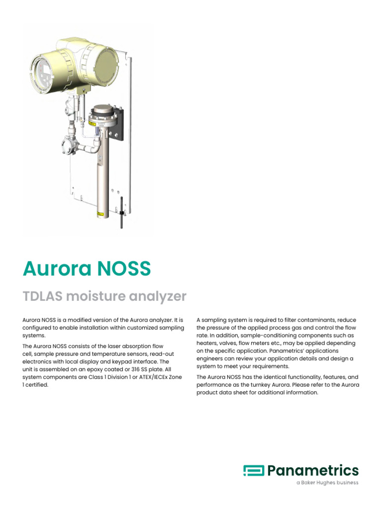 Aurora NOSS TDLAS Moisture Analyzer 1 | PDF | Flow Measurement