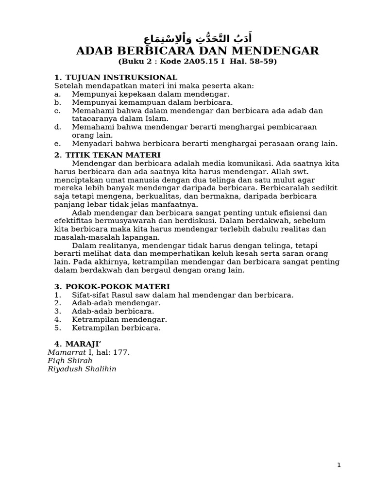 Adab Berbicara dan Mendengar dalam Islam | PDF