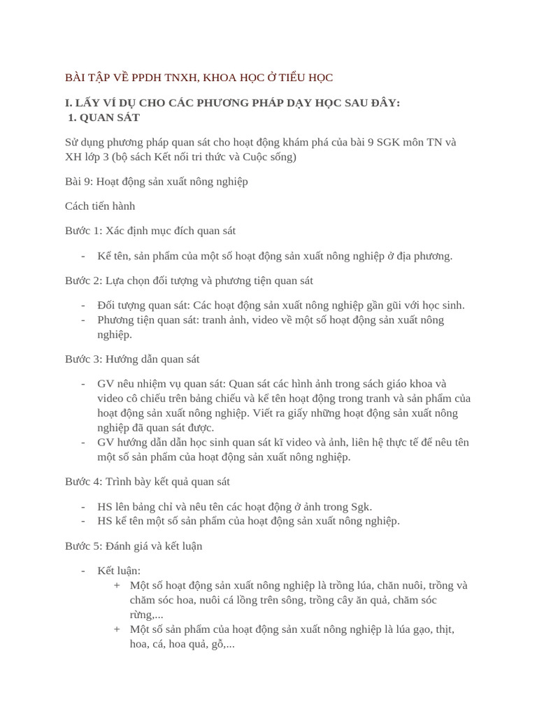 BÀI TẬP VÊ PPDH TNXH, KHOA HỌC Ở TIỂU HỌC 1. | PDF