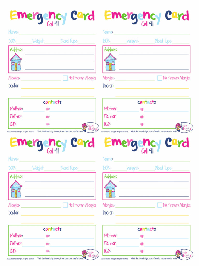 Denisealbright-Com DD Emergency-Cards 2023 | PDF