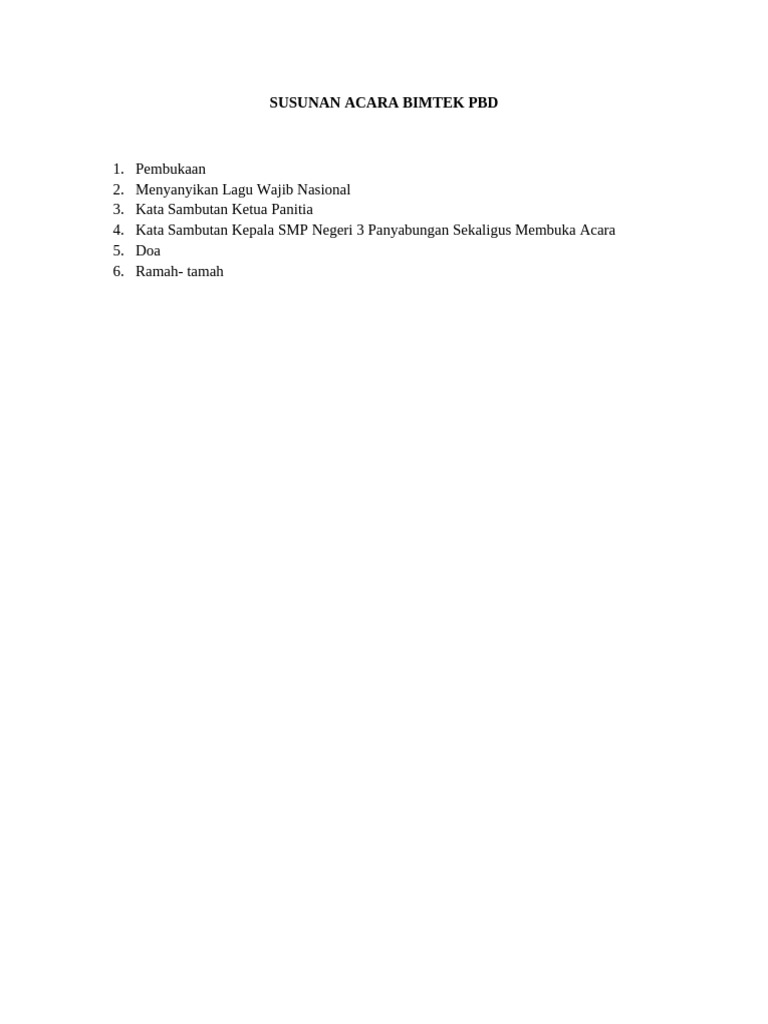 Susunan Acara Bimtek PBD | PDF