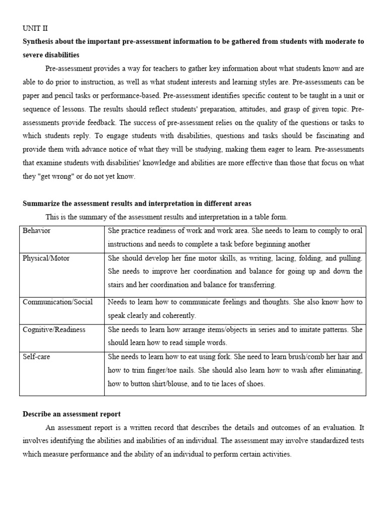 Pre-Assessment Information | PDF | Educational Assessment | Procedural ...