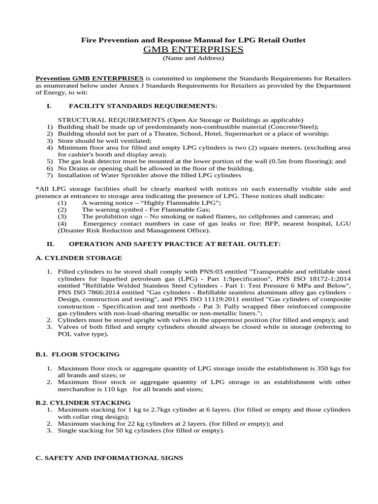 LPG Retail Outlet Fire Safety Manual | PDF | Liquefied Petroleum Gas | Leak