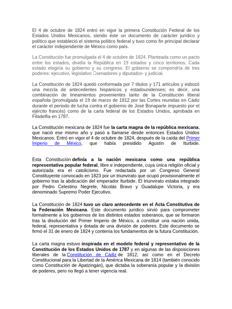 Promulgación de la Constitución de 1824 | PDF | México | Constitución