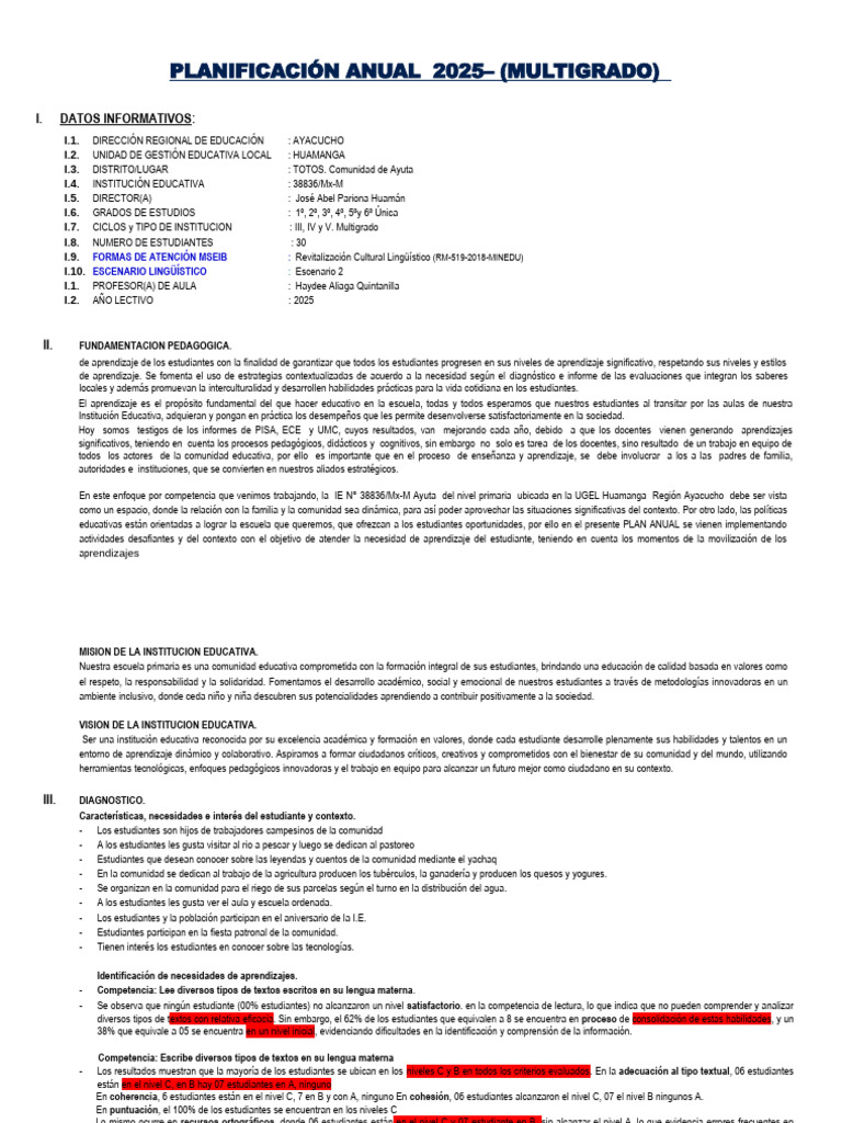 PLANIFICACIÓN ANUAL MULTIGRADO_2025 | PDF | División (Matemáticas ...