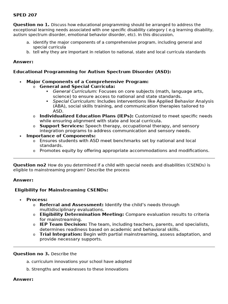 Answer Key Compre SPED 207 | PDF | Individualized Education Program ...
