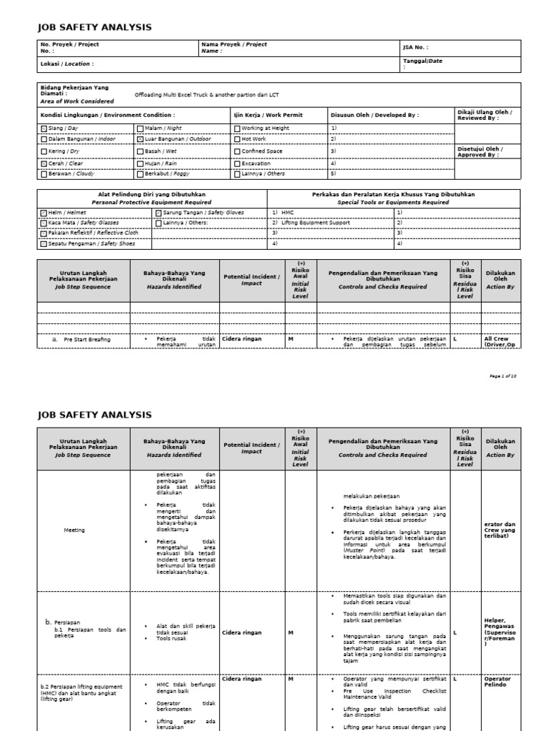 JSA Offloading Multi Excel Truck | PDF