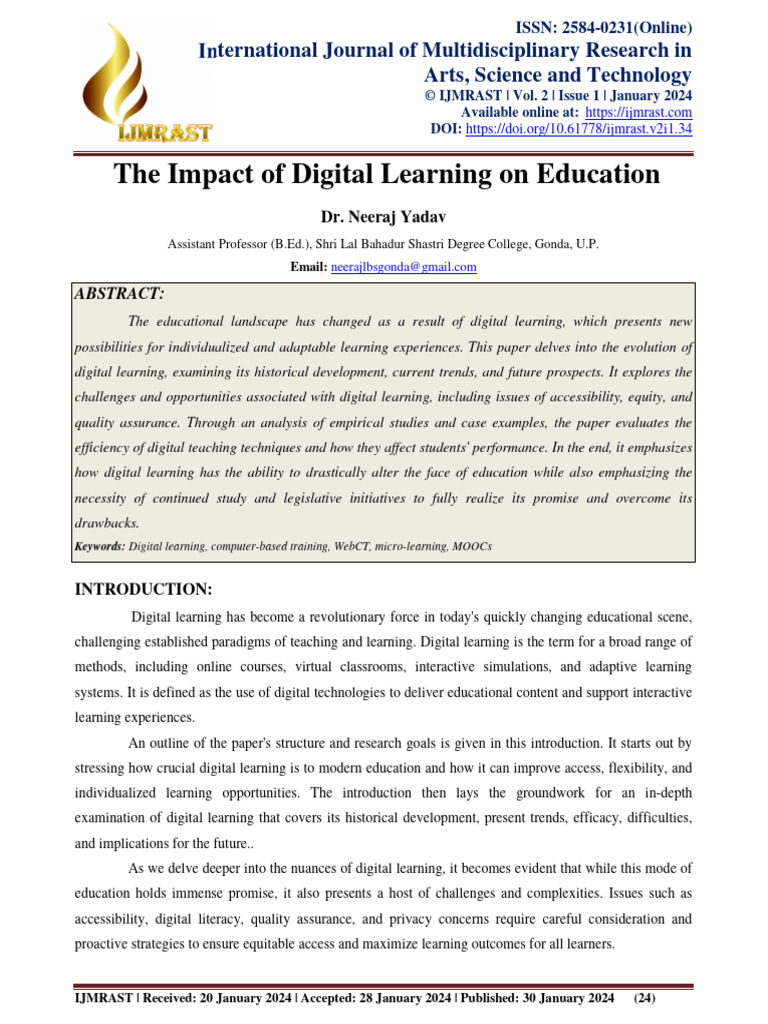 Impact of Digital Learning on Education | PDF | Learning | Educational ...
