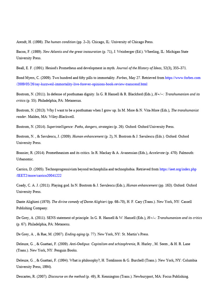 The Philosophy of Transhumanism A Critical Analysi... - (References) | PDF | Transhumanism