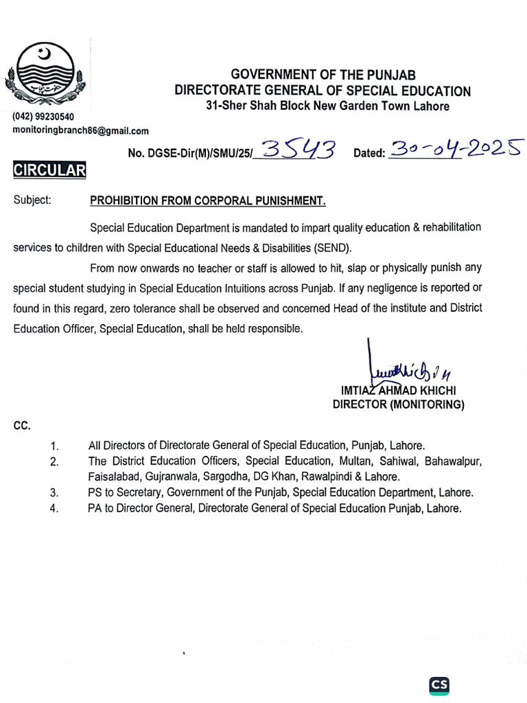Circular On Corporal Punishment | PDF