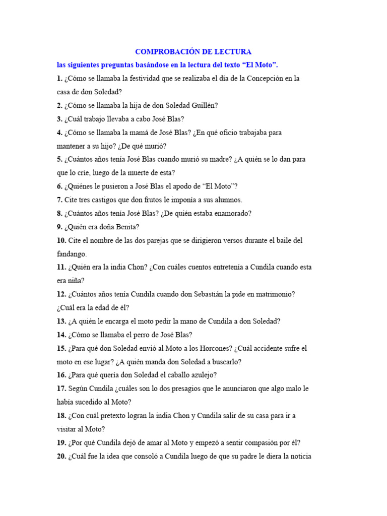 Comprobación de Lectura. 1 | PDF