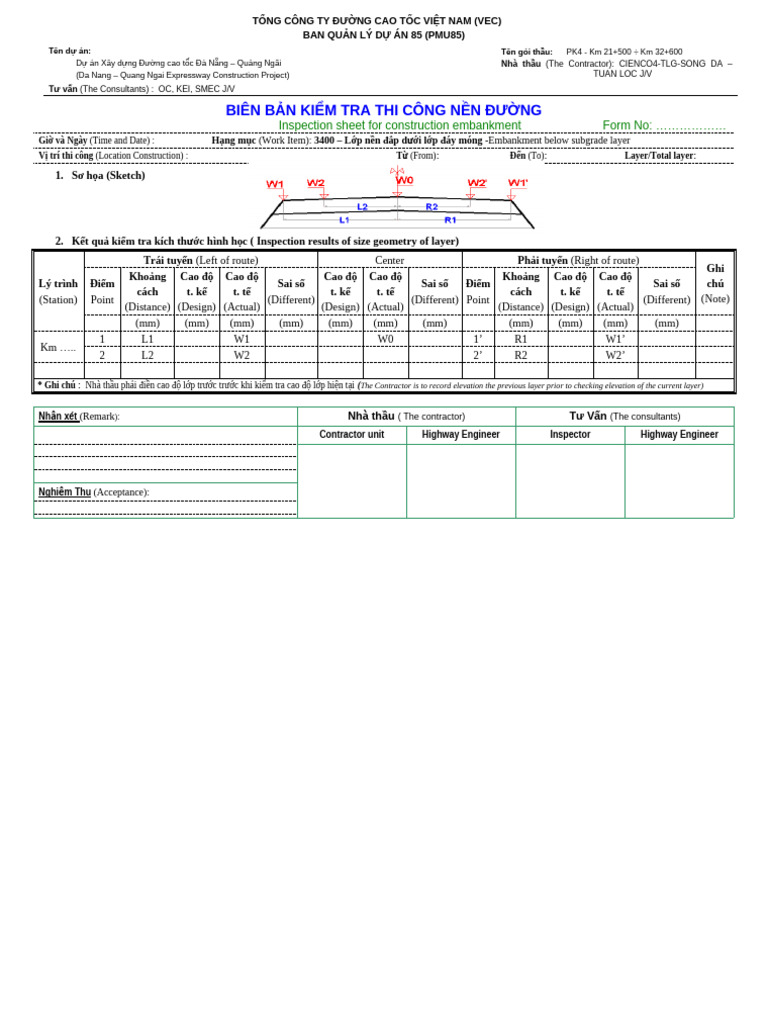Inspection Sheet For Embankment | PDF