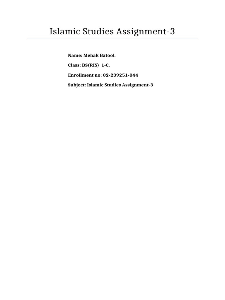 Islamic Studies Assignment 3 | PDF