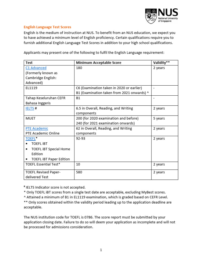 NUS English Language Requirements | PDF