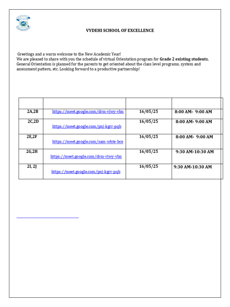 818 - Grade 2 Orientation Circular 2025-26 | PDF