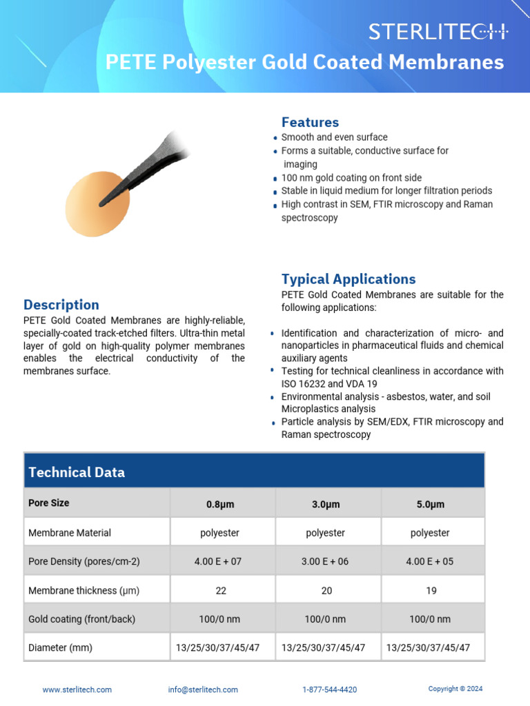 PETE Polyester Gold Coated Membranes | PDF | Membrane | Nanoparticle