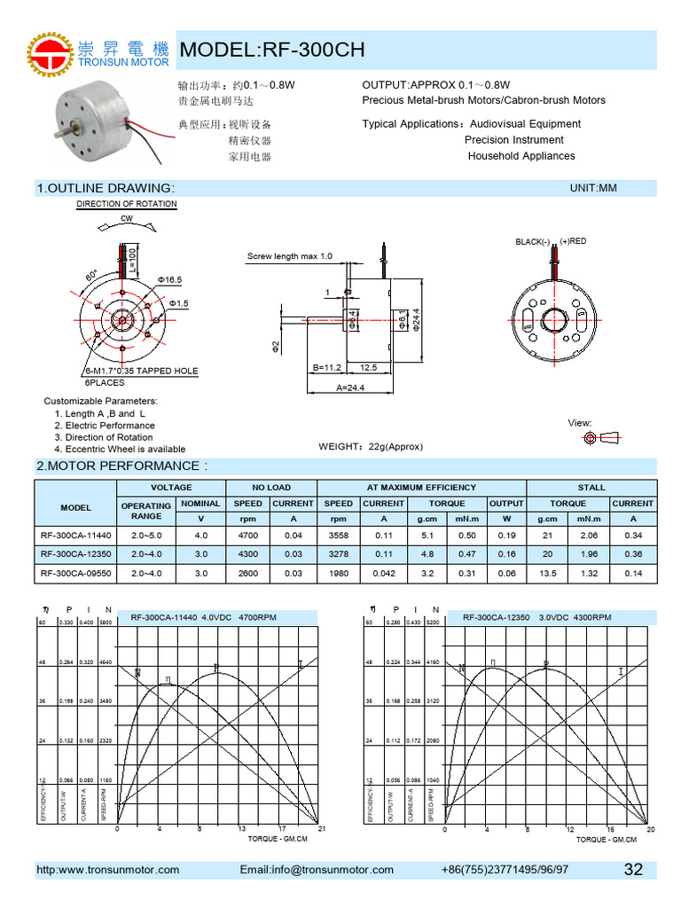 MODEL:RF-300CH: 1.outline Drawing | PDF | Torque | Electric Motor