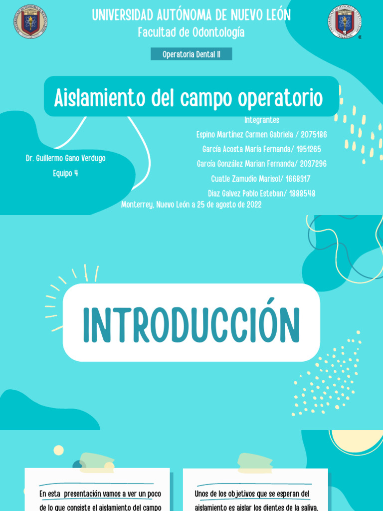 Aislamiento Del Campo Operatorio | PDF | Ramas de Odontología