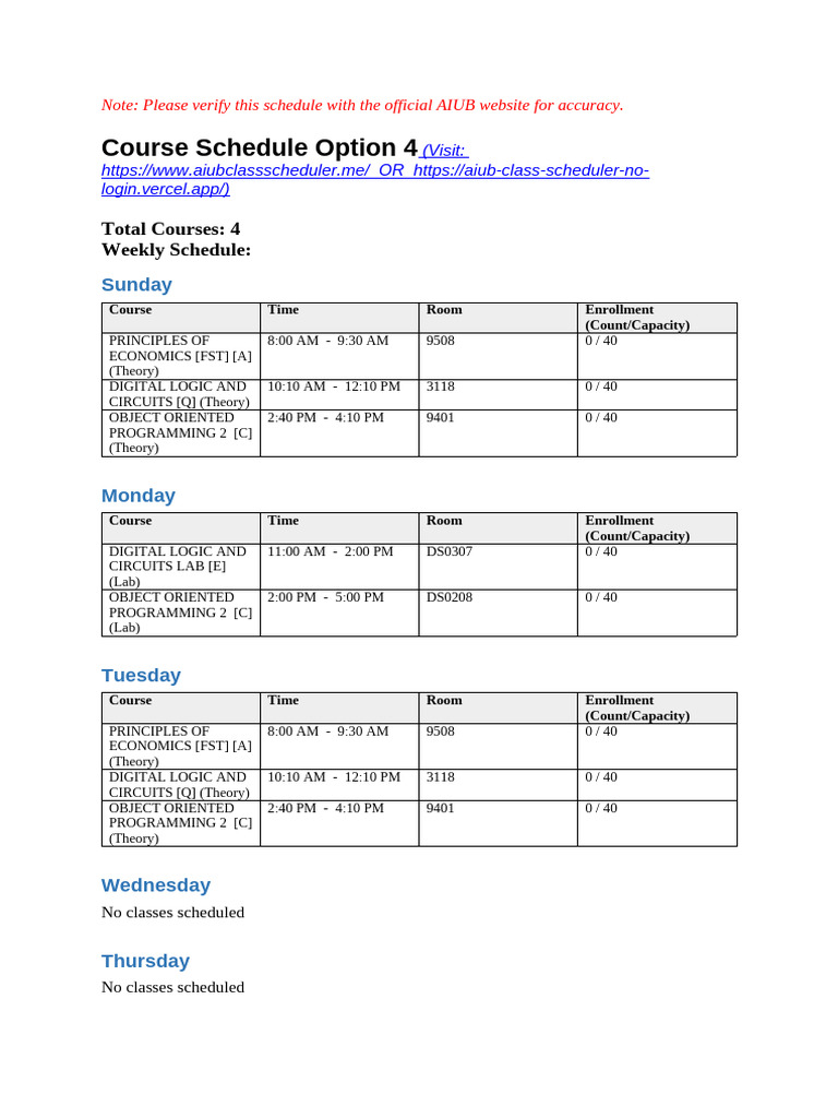 Schedule Option 4 | PDF