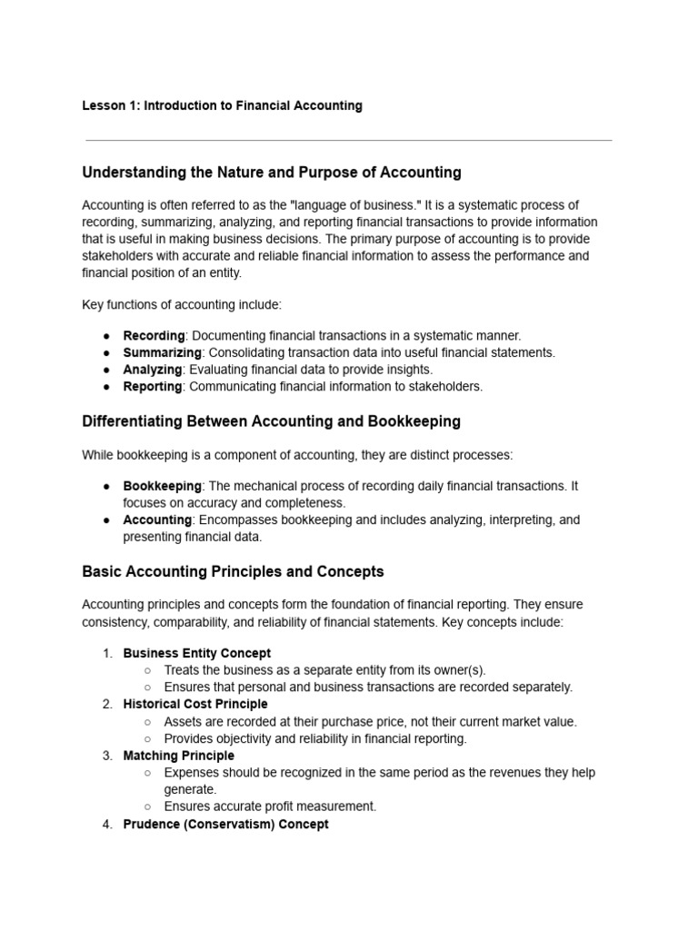 Lesson 1 - Introduction To Financial Accounting | PDF | Accounting ...