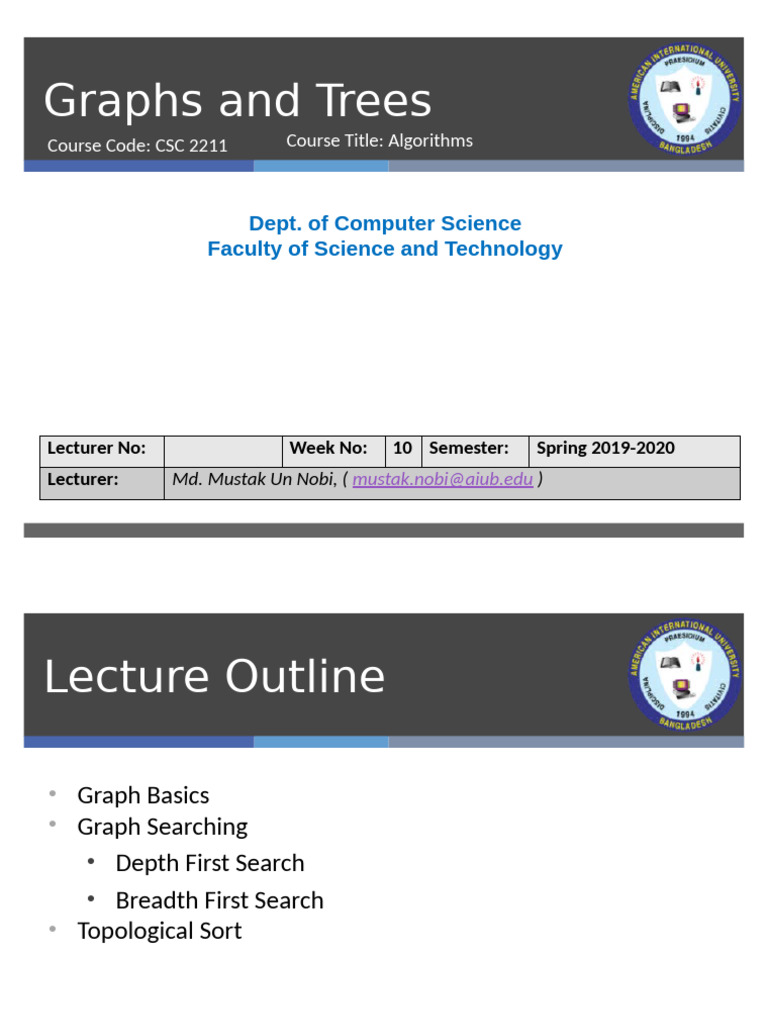 Week 10 (Graphs and Trees) | PDF | Vertex (Graph Theory) | Graph Theory