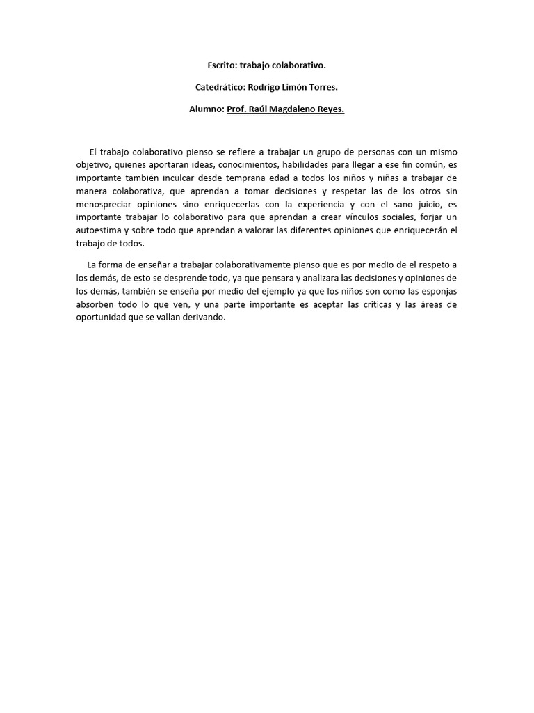 Escrito Trabajo Colaborativo Prof. Raùl Magdaleno Reyes | PDF