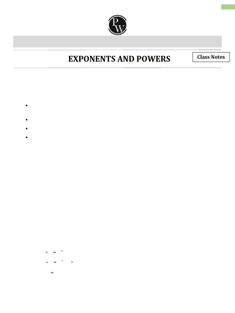 Exponents and Powers - Short Notes | PDF