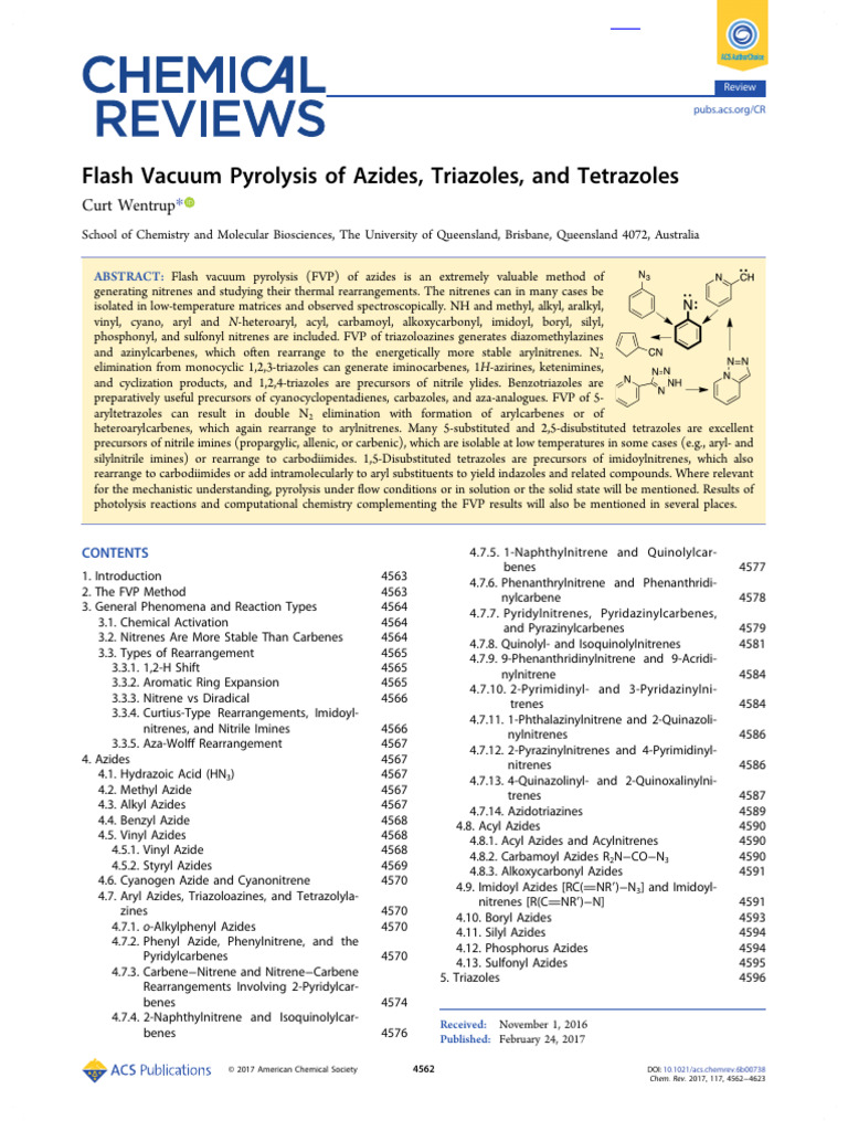 Wentrup 2017 Flash Vacuum Pyrolysis of Azides Triazoles and Tetrazoles ...
