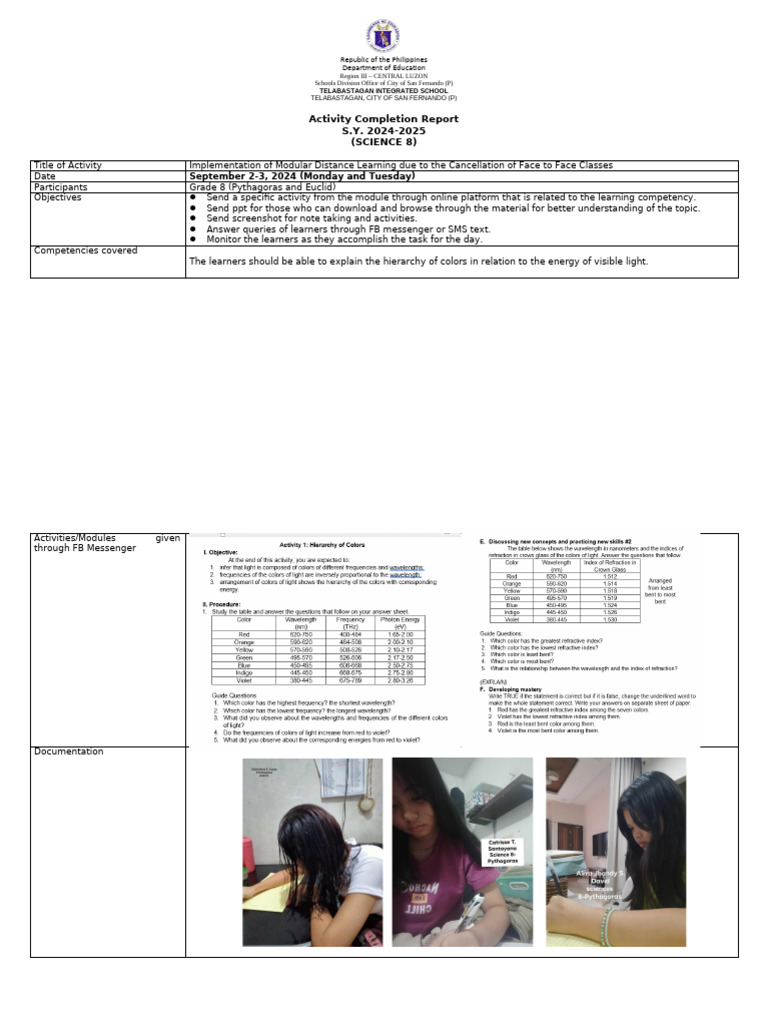 Modular Distance Learning Activity Report | PDF | Genotype | Genetics