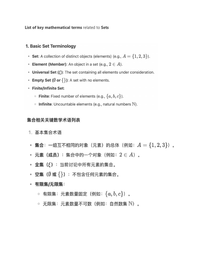 List of Key Mathematical Terms in Sets | PDF
