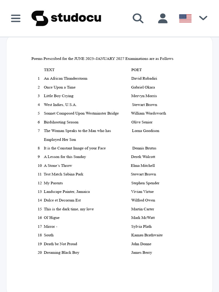 20 Prescribed Poems FOR CSEC English B - Poems Prescribed For The JUNE ...