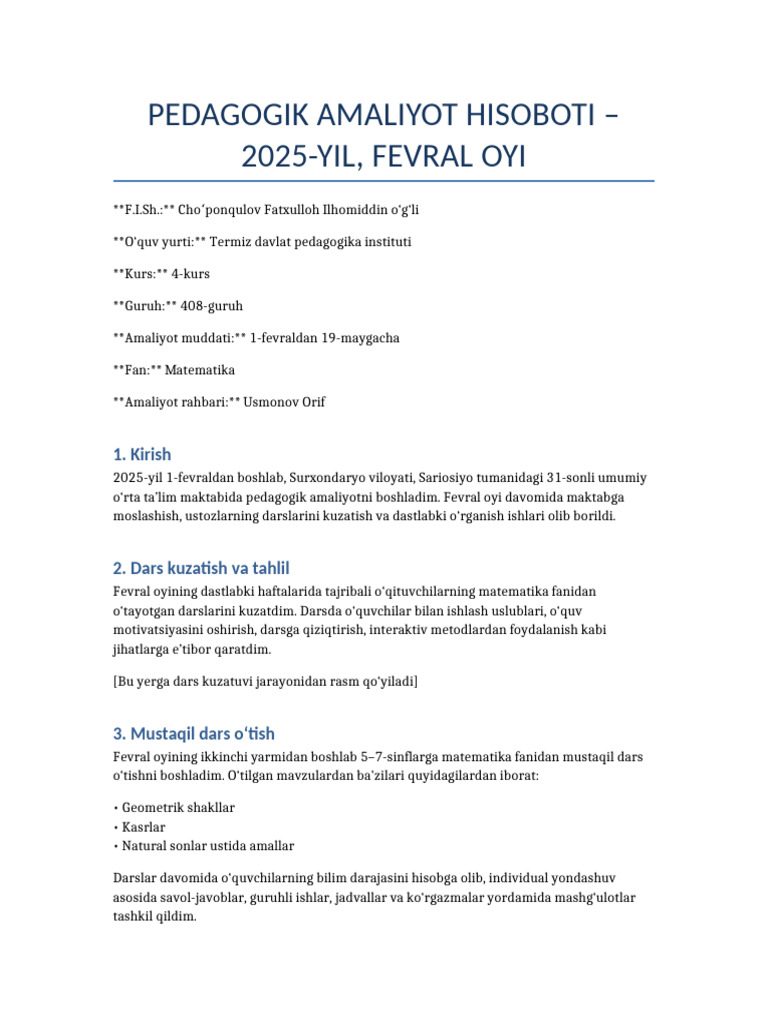 Fevral Hisobot | PDF