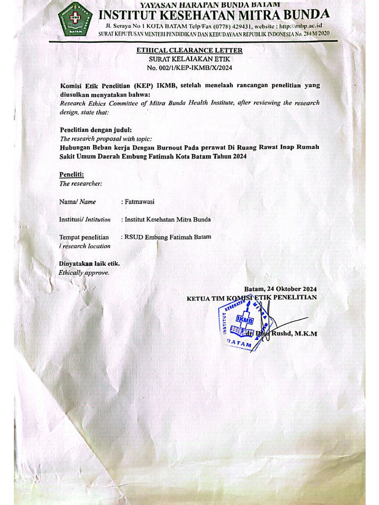 Ethical Clearance Fatmawasi | PDF