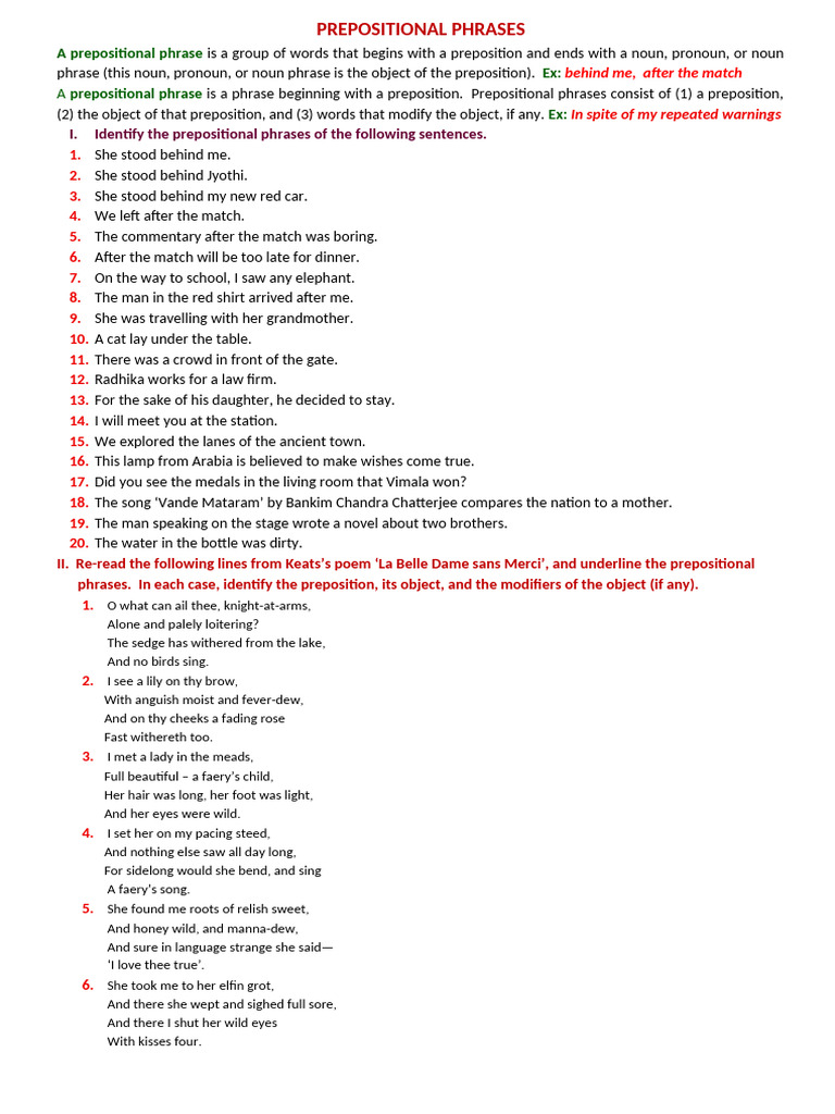 3rd Sem English Prepositional Phrases | PDF | English Grammar | Noun