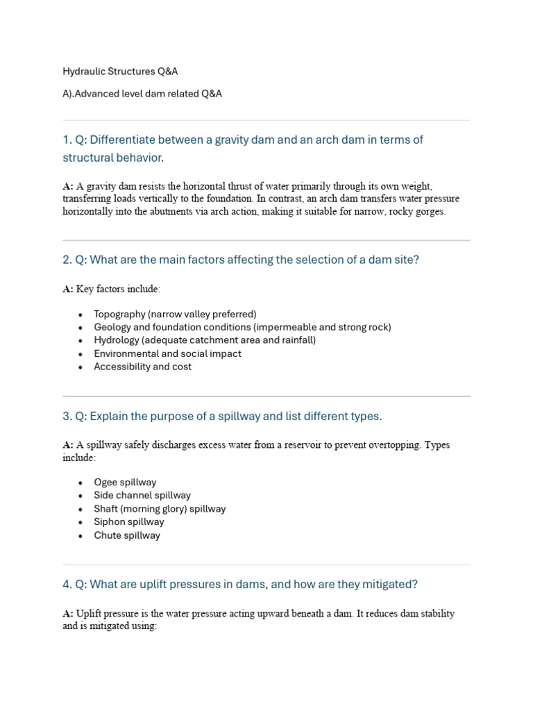 Hydraulic Structures: Dam Design Q&A | PDF | Dam | Spillway