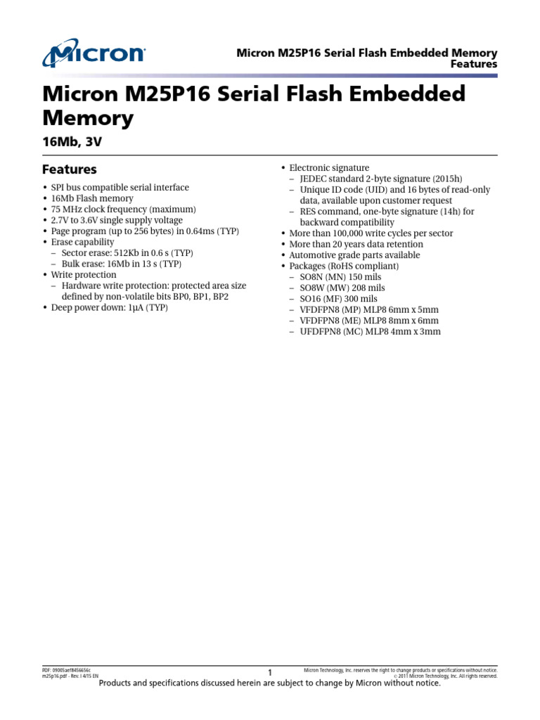 M25P16 | PDF | Flash Memory | Input/Output