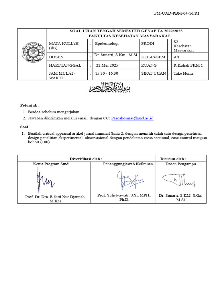 Soal Epidemiologi UTS 2025_BU NARTI.docx (1) | PDF