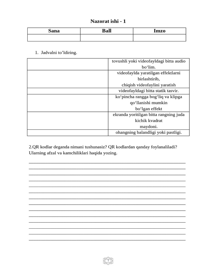 11-Sinf Nazorat Yangi | PDF