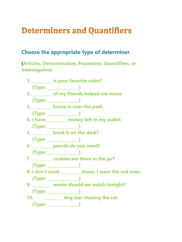 Determiners and Quantifiers class 7 | PDF