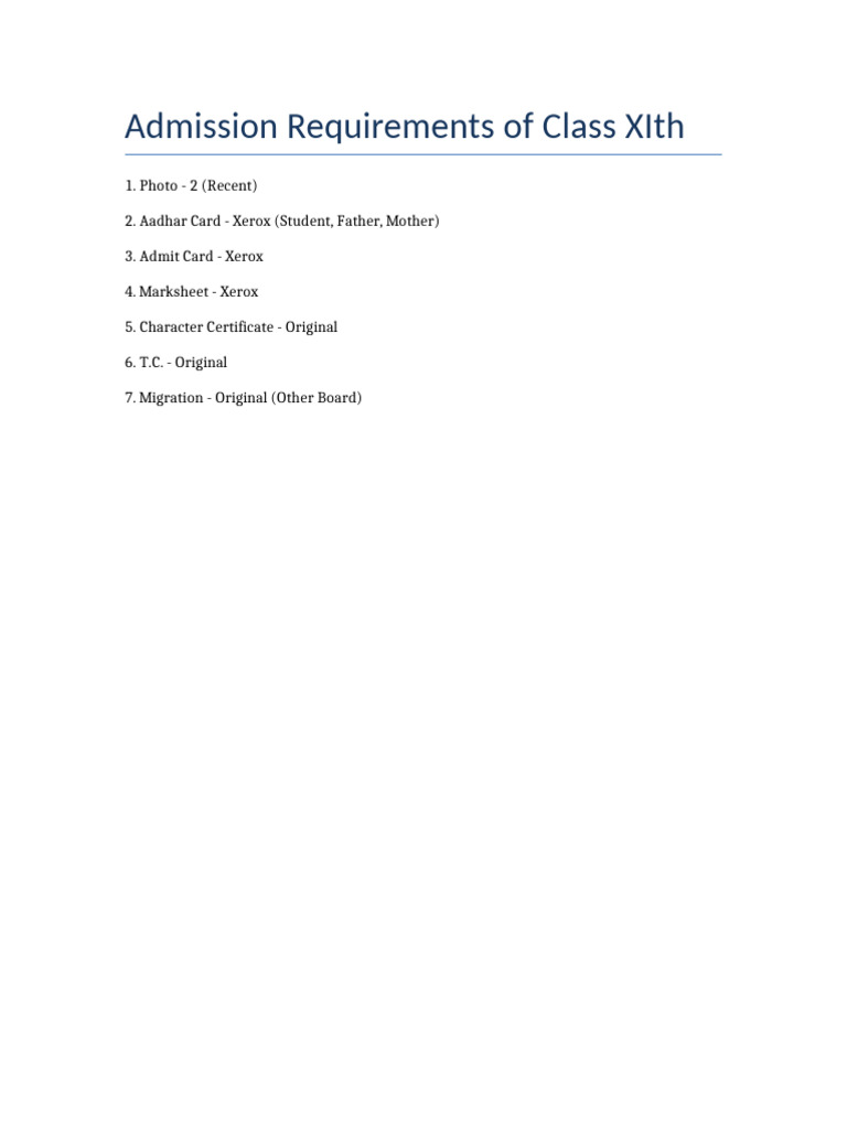 Admission Requirements Class XI | PDF