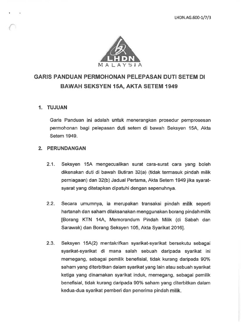 GP Mohon Pelepasan Duti Setem Seksyen 15A | PDF