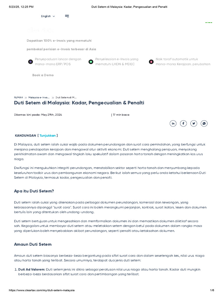 Duti Setem Di Malaysia - Kadar, Pengecualian and Penalti | PDF