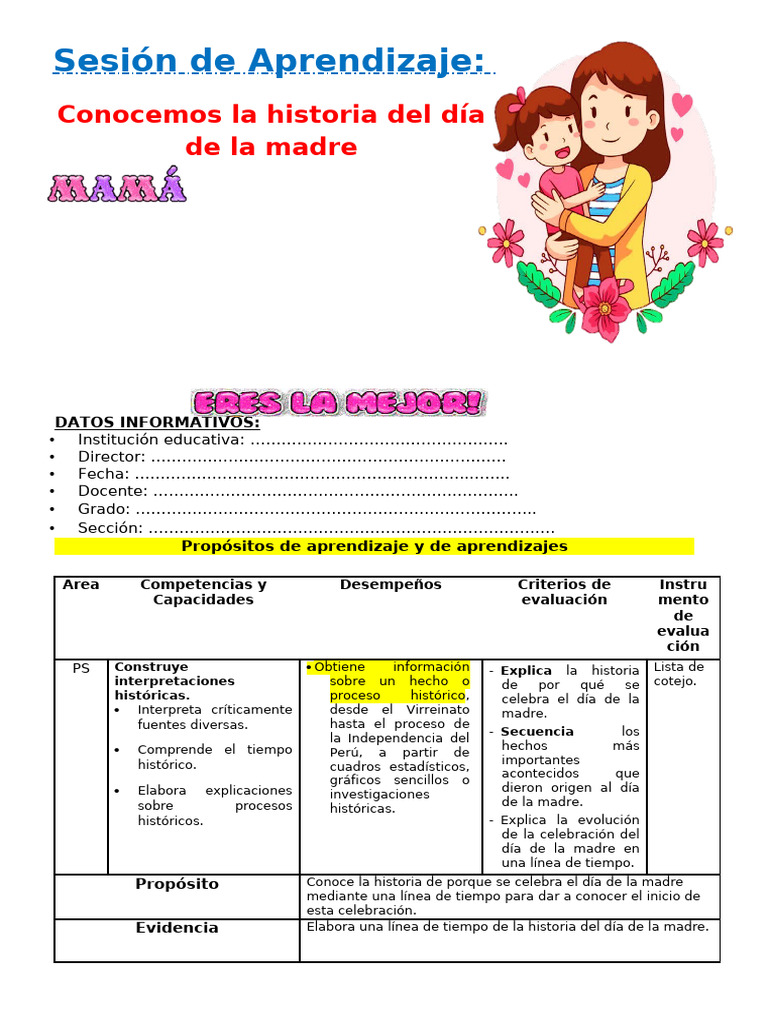 5º Dia 5 Ps Conocemos La Historía Del Día de La Madre | PDF
